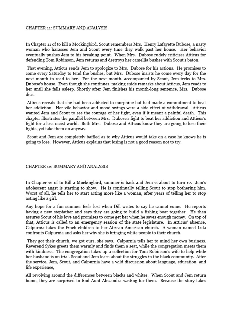 Chapter 11 and 12 Summary Analysis | PDF | To Kill A Mockingbird