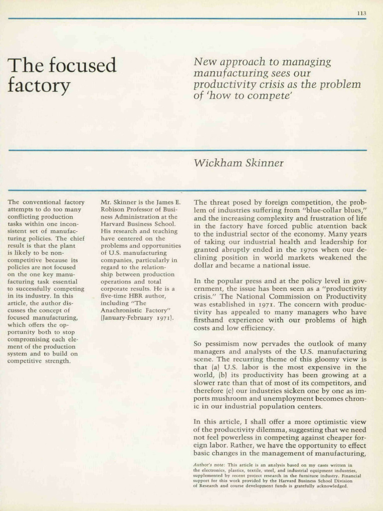 The Focused Factory | PDF | Strategic Management | Reliability Engineering