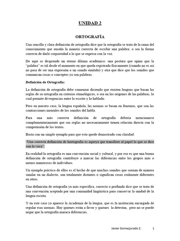 UNIDAD 2 (Ortografía, Gramática y Puntuación) | PDF | Gramática ...