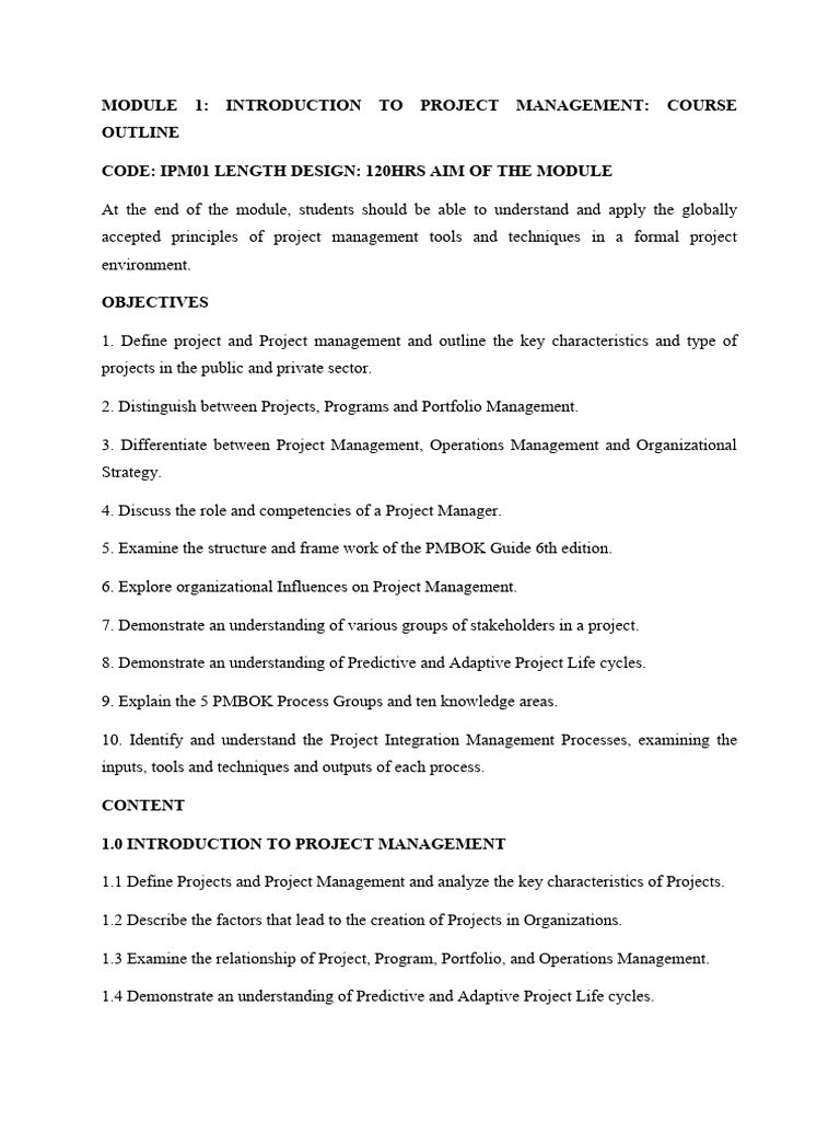 Module 1. Course Outline | PDF | Project Management | Business