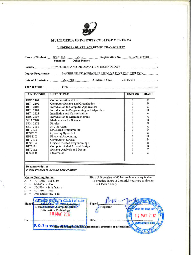Transcript 1st Year | PDF