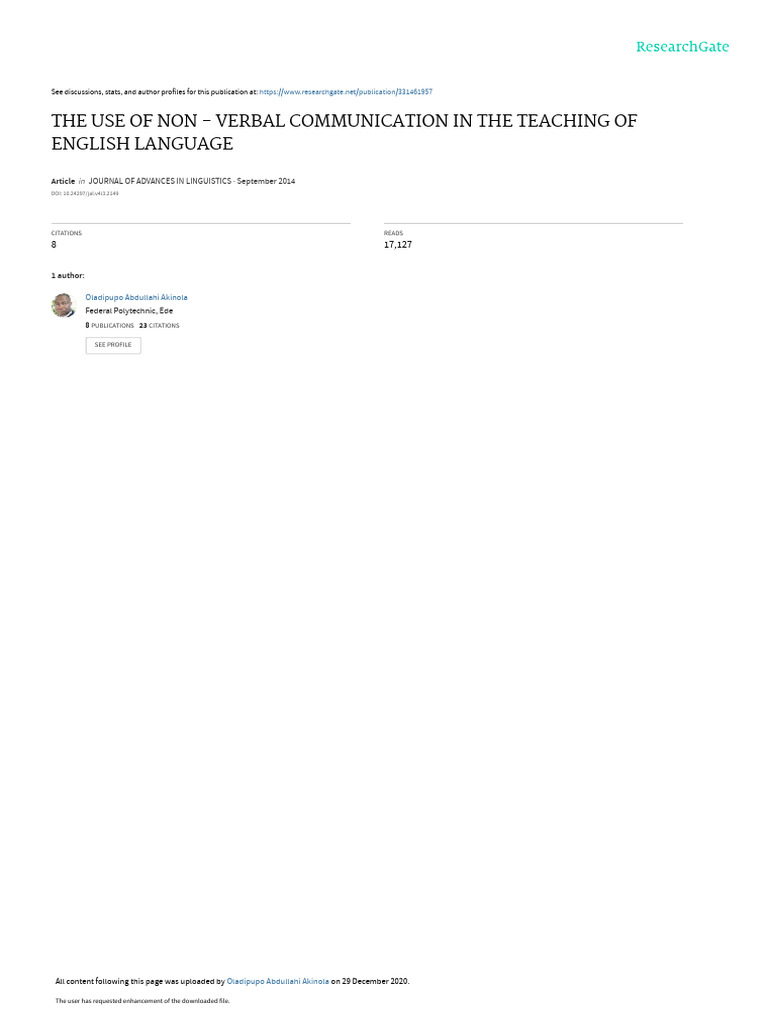 Non-Verbal Communication in English Teaching | PDF | Nonverbal ...