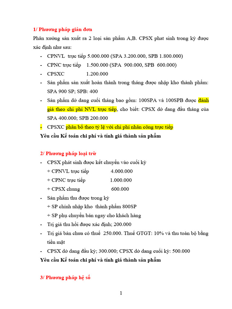 Bài tập Mô hình KTCP theo CP thực tế | PDF