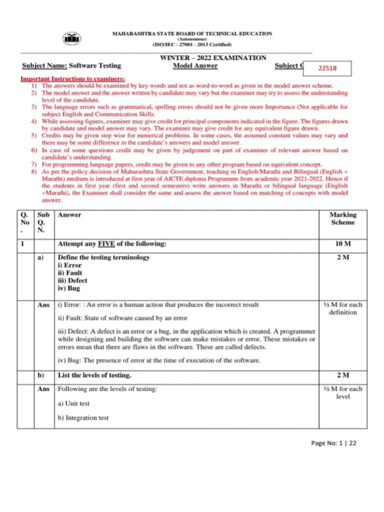 Ste 2022 Winter Model Answer Paper | PDF