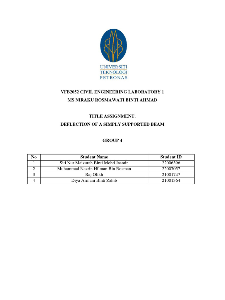 Lab Report Deflection of A Simply Supported Beam G4 | PDF | Beam ...