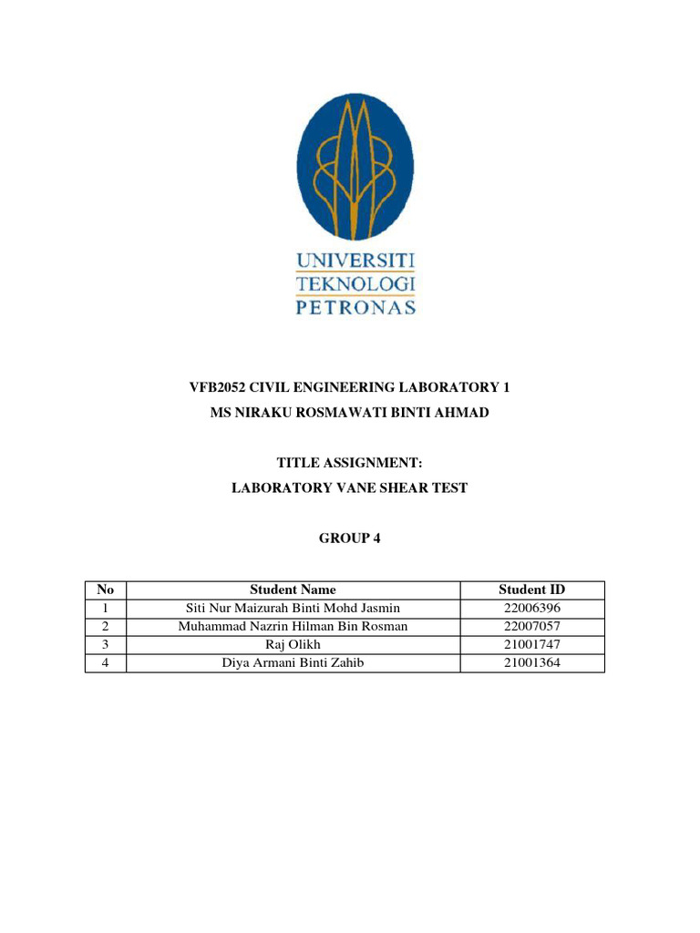 LAB REPORT VANE SHEAR | PDF | Geotechnical Engineering | Applied And ...