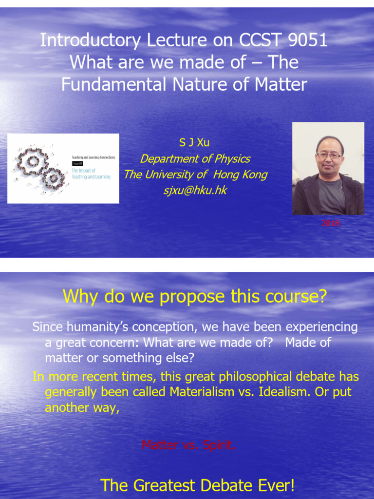 CCST 9051 - 2021 - Lecture 1b-SJX | PDF | Matter | Spin (Physics)