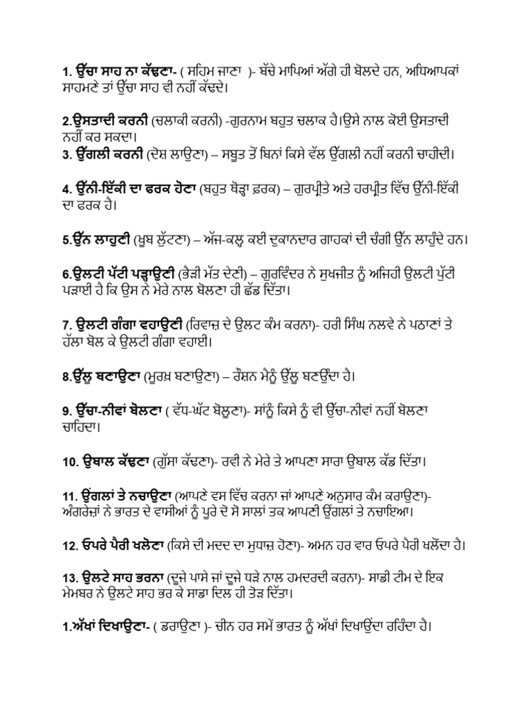 Punjabi Idioms Pdf