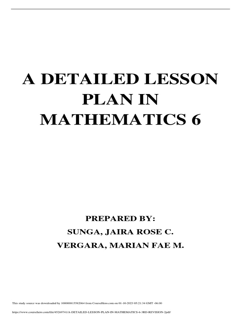 A Detailed Lesson Plan in Mathematics 6 3RD Revision 2 PDF | PDF ...