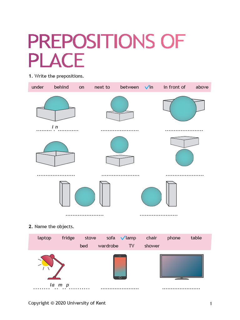 Prepositions of Place A1 | PDF | Language Mechanics | Furniture