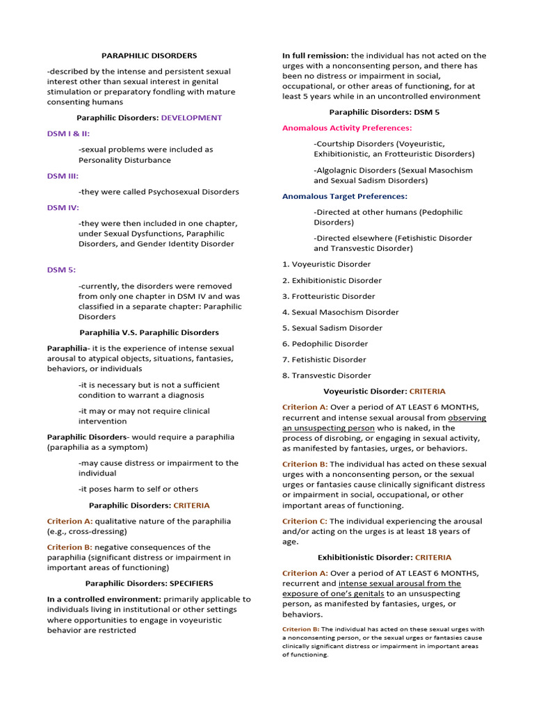Paraphilic Disorders Notes | PDF | Pedophilia | Mental Health