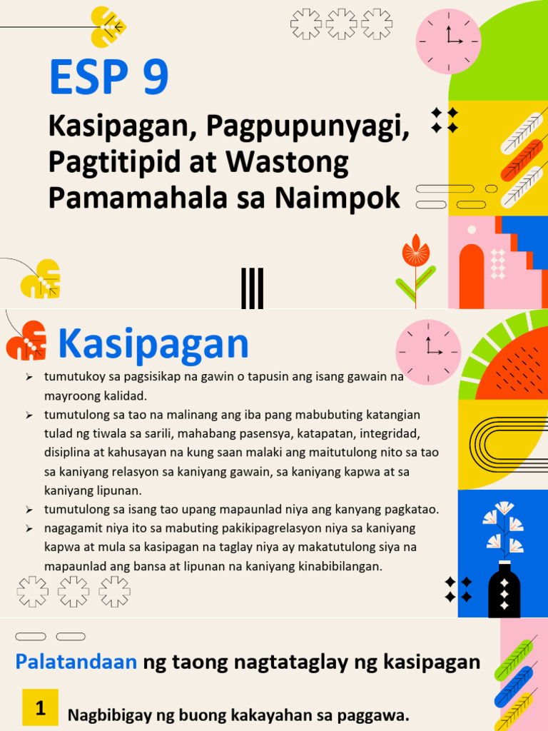 ESP9 Q3 Kasipagan Pagpupunyagi Pagtitipid at Wastong Pamamahala Sa Naimpok | PDF