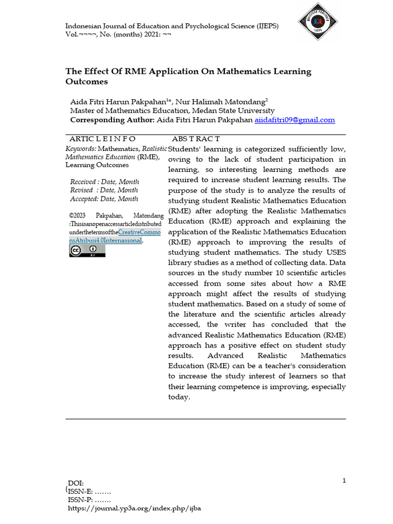 The Effect of RME Application On Mathematics Learning Outcomes (REVISI ...