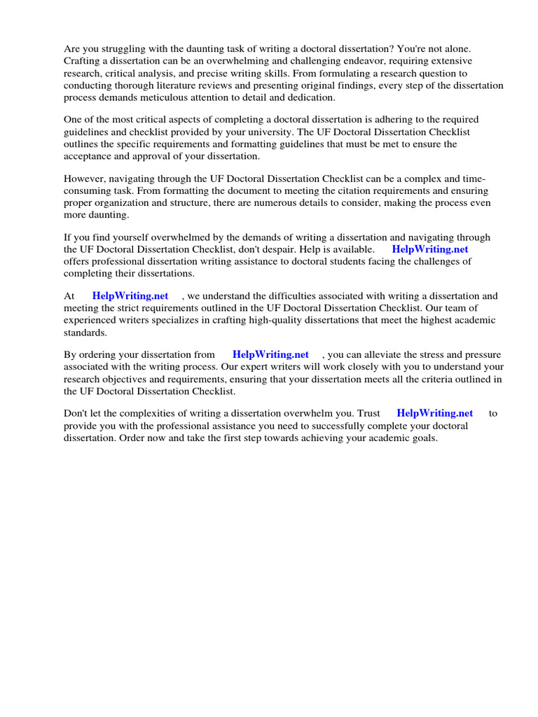 Uf Doctoral Dissertation Checklist | PDF | Thesis | Methodology