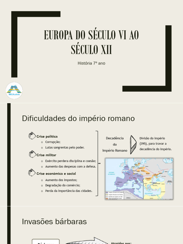 Guia Des Estudo Hist 7º Ano - Europa Do Século VI Ao Século XII | PDF | Império Romano | Feudalismo