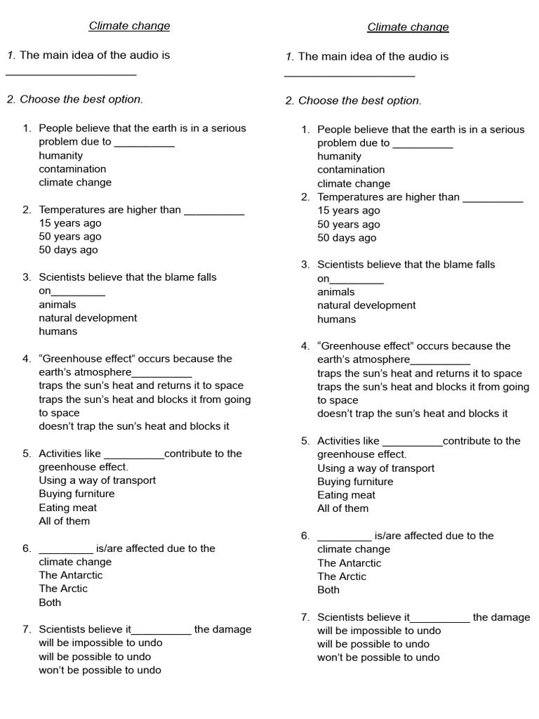 Listening Multiple Choice Activity | PDF | Climate Change | Greenhouse ...