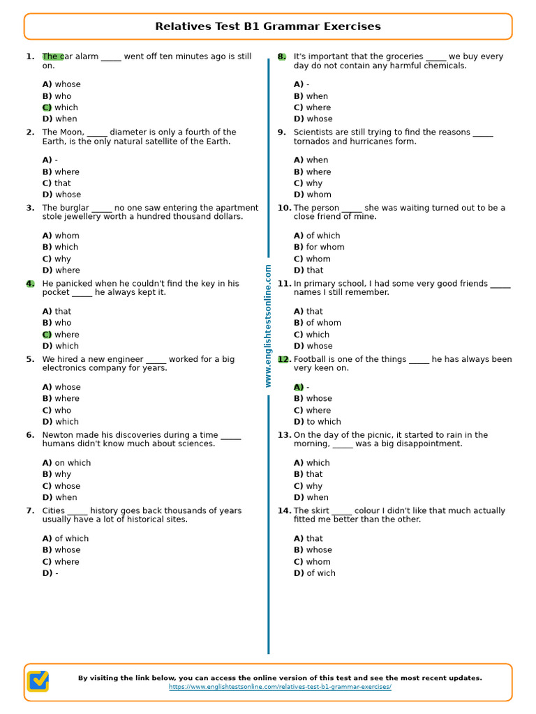 492 - Relatives Test b1 Grammar Exercises | PDF
