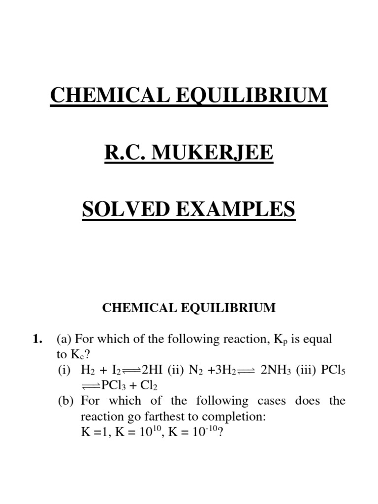 Chemical Equilibrium Solved Examples | PDF | Chemical Equilibrium ...