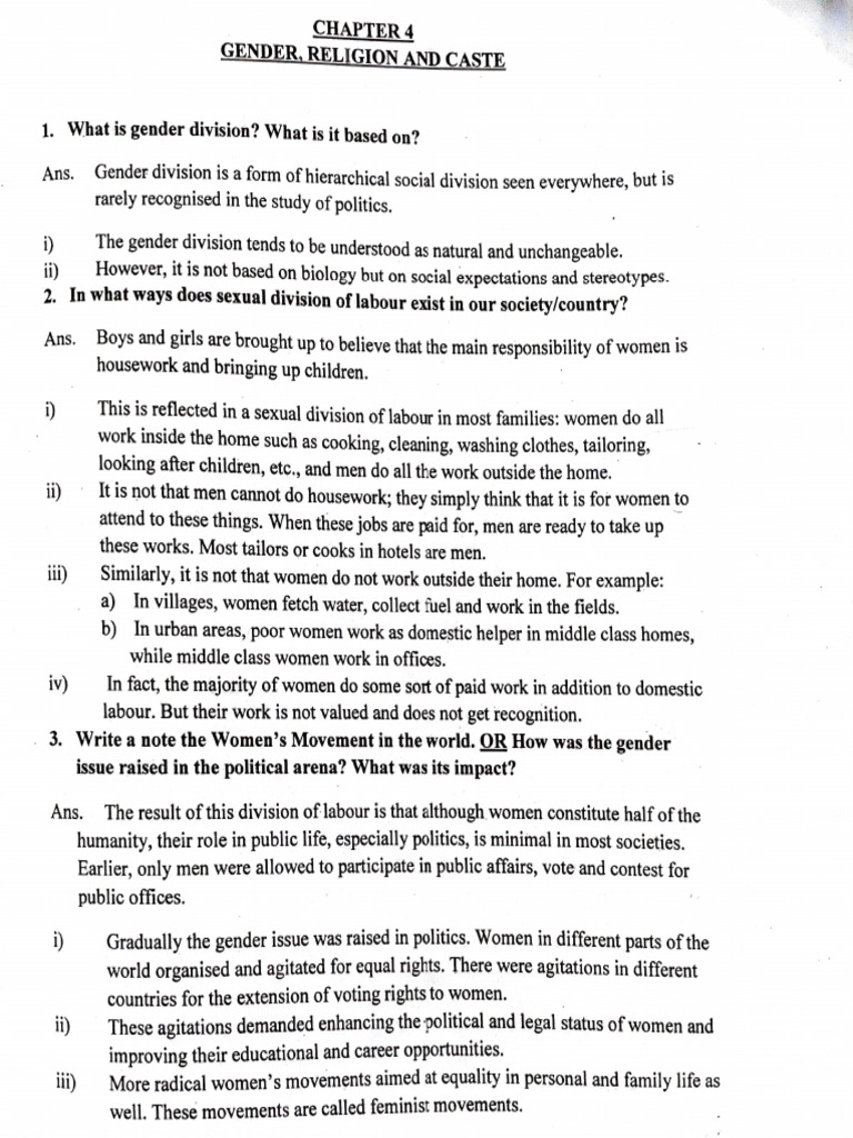Gender Religion Caste Extra Questions | PDF | Caste | Voting
