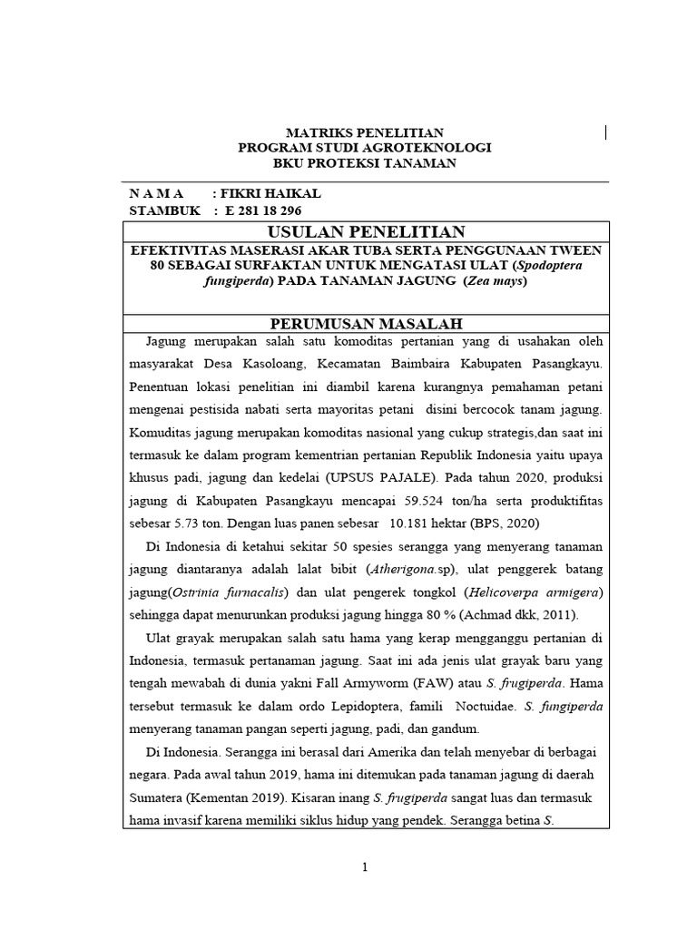 MATRIKS PROPOSAL Fikri Haikal. Akhir | PDF