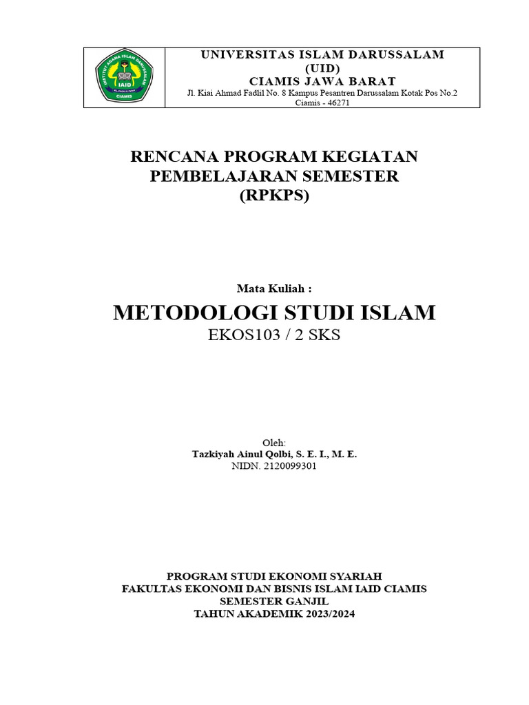 RPKPS Metodologi Studi Islam | PDF