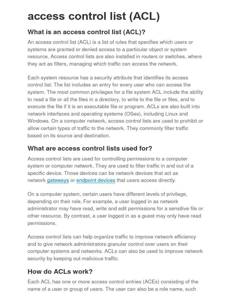 Access Control List Full Notes PDF | PDF | Computer Network | Internet ... Access Control List Full Notes PDF | PDF | Computer Network | Internet ...