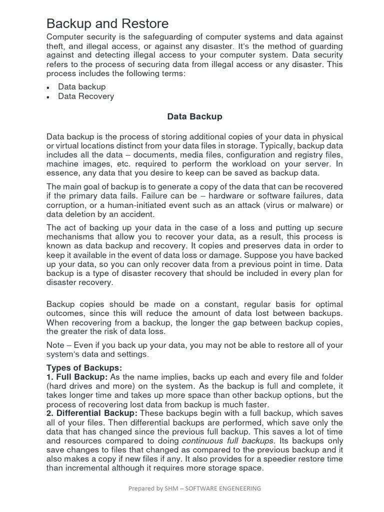 Backup and Restore | PDF | Backup | Disaster Recovery