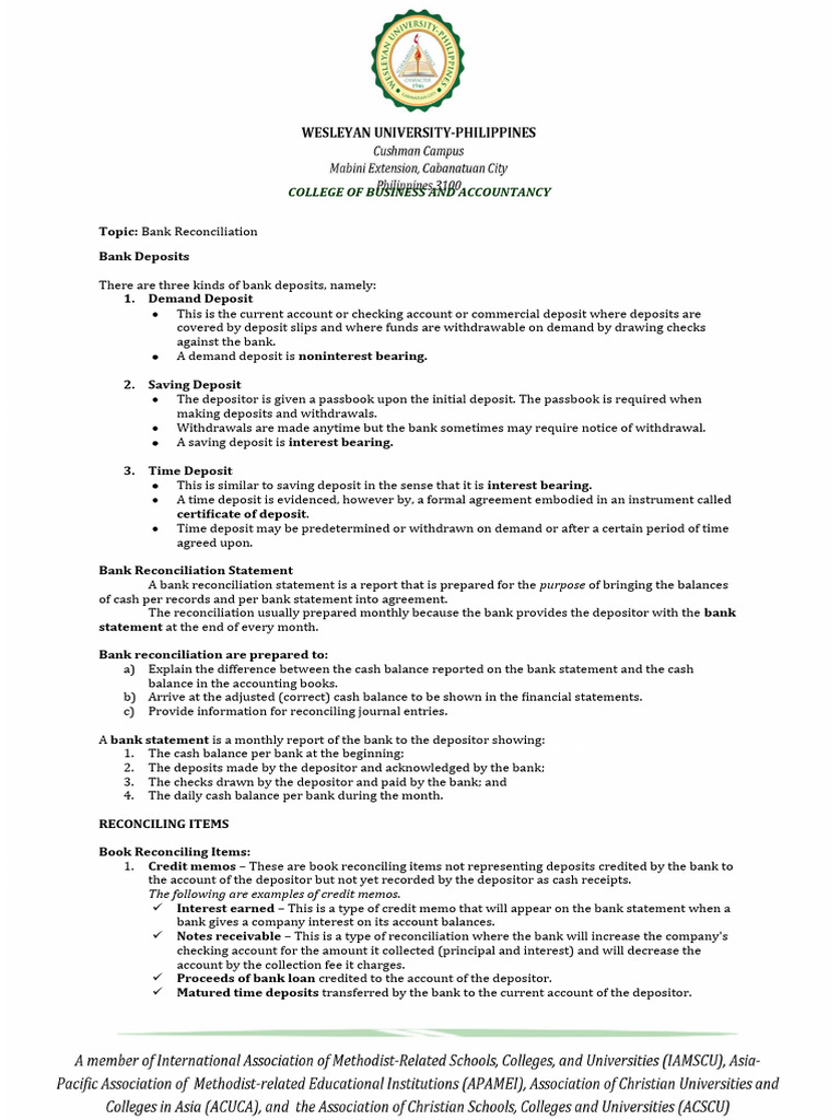 Module 1C - Bank Reconciliation | PDF | Cheque | Deposit Account