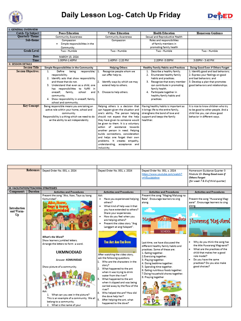 Catch Up DLL VAL, PEACE, HEALTH, HOMEROOM | PDF | Learning | Social ...
