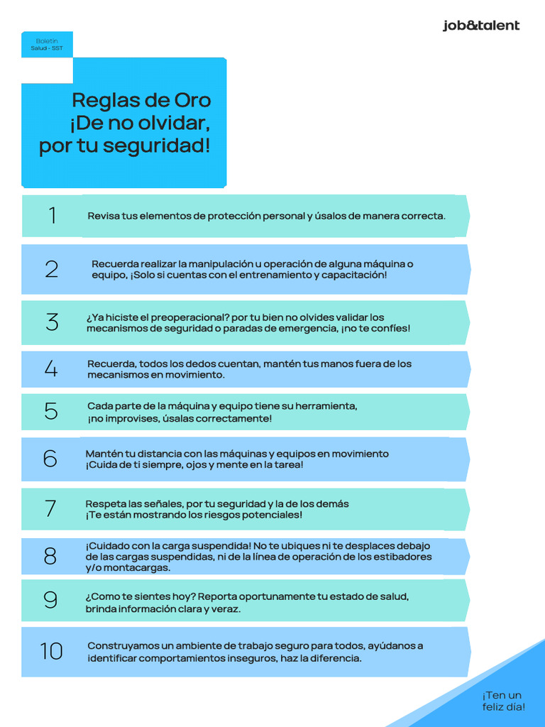 Reglas de Oro para Seguridad Laboral | PDF | Relaciones personales ...