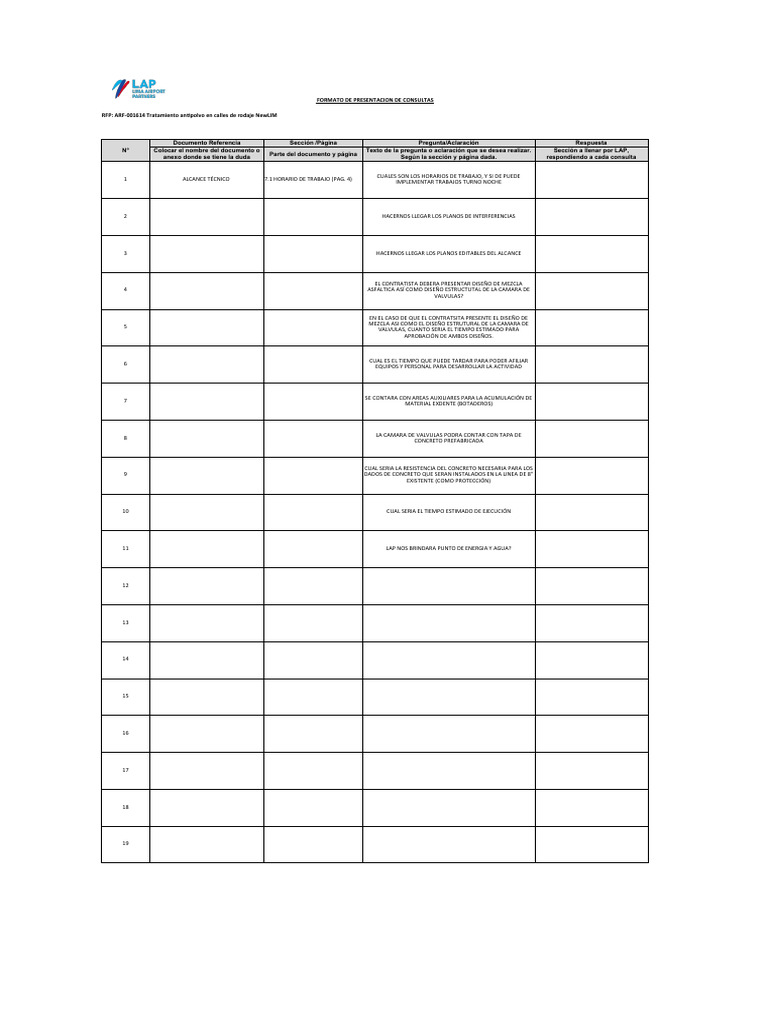 Anexo 1 - Formato de Presentación de Consultas P01 - 111 | PDF