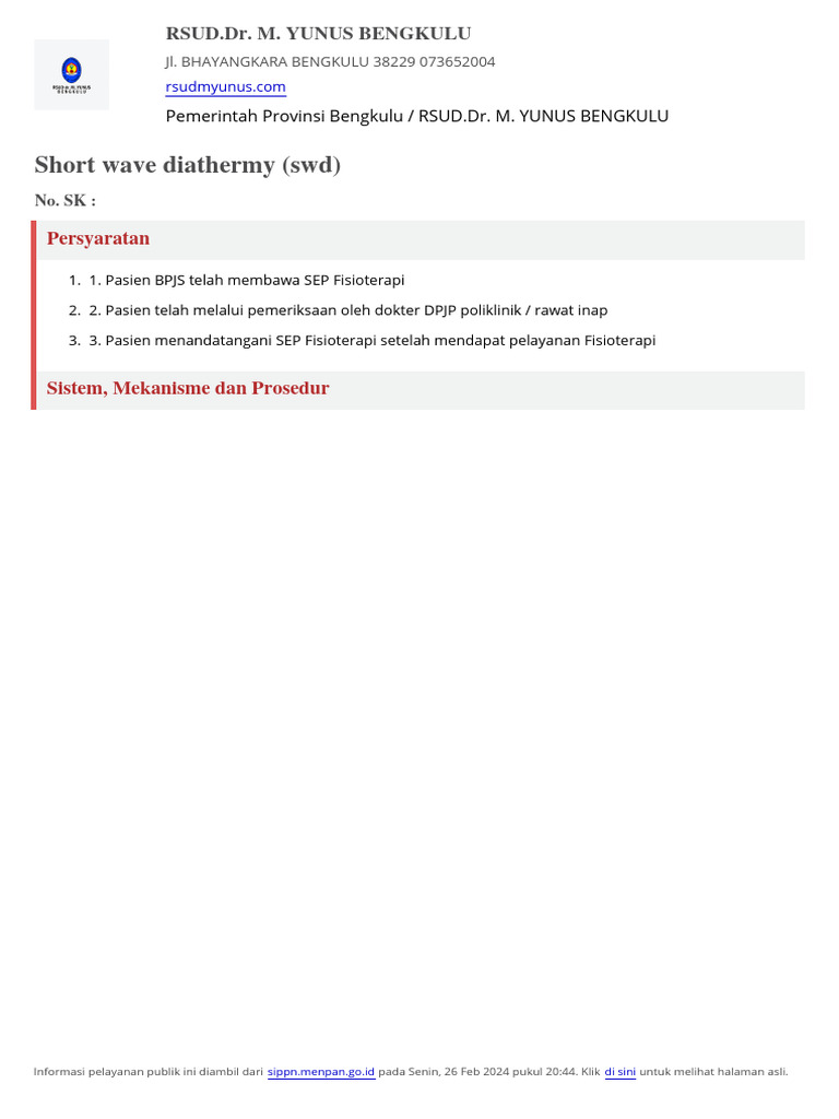 Unduh Standar Pelayanan - Short Wave Diathermy (SWD) | PDF | Sains & Matematika