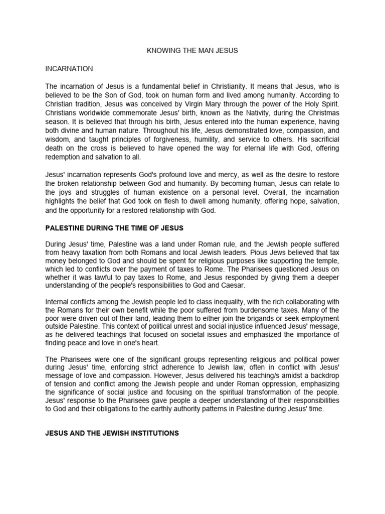 Christian Living Knowing The Man Jesus Pdf Jesus Salvation