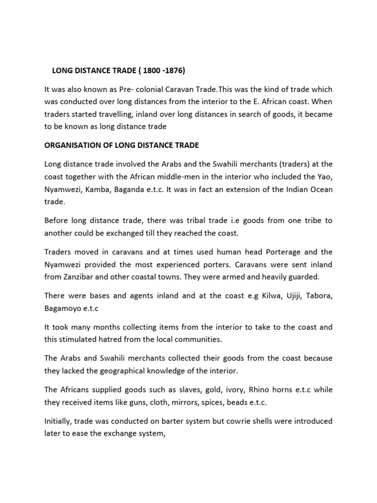 Long-Distance Trade in East Africa (1800-1876) | PDF | East Africa ...