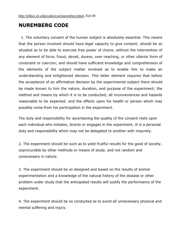 Nuremberg 1 | PDF | Informed Consent | Experiment