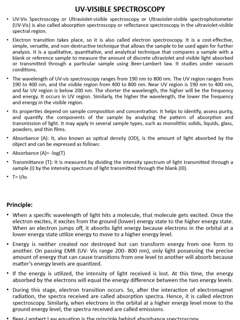 UV Visible Spectros | PDF | Ultraviolet–Visible Spectroscopy | Spectroscopy