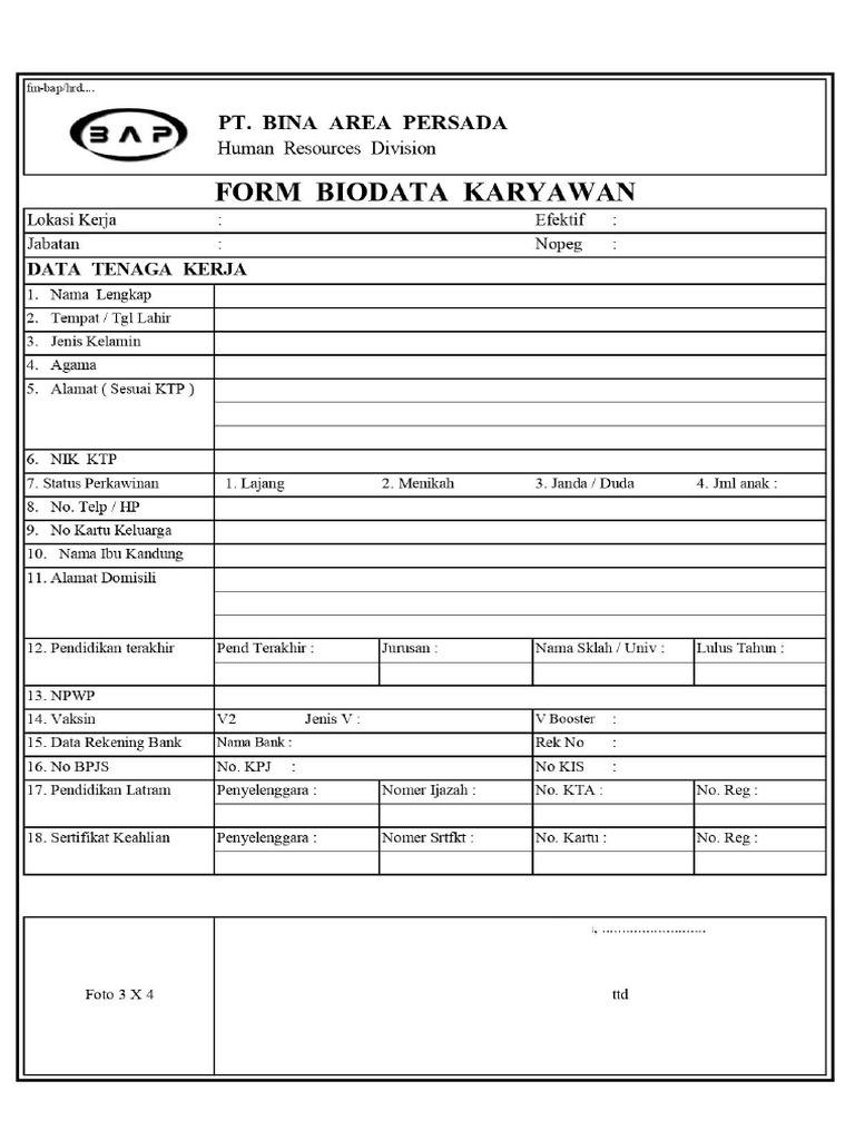 Biodata Kosong | PDF