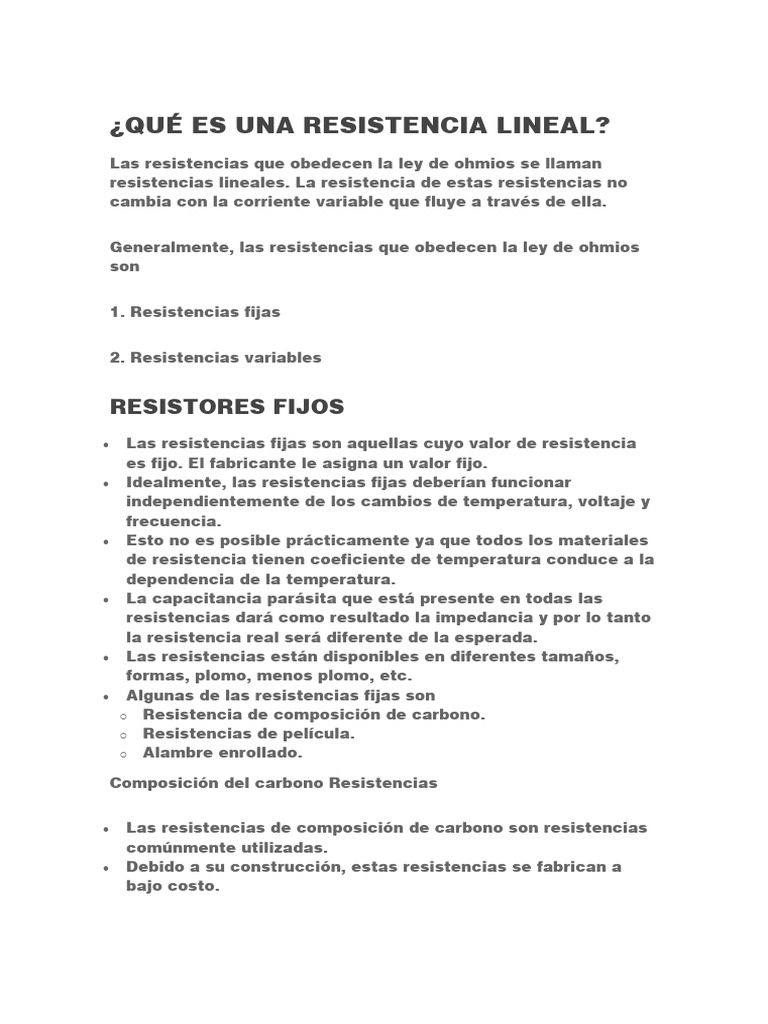 Resistencia Lineal y Variable | Descargar gratis PDF | Resistor ...