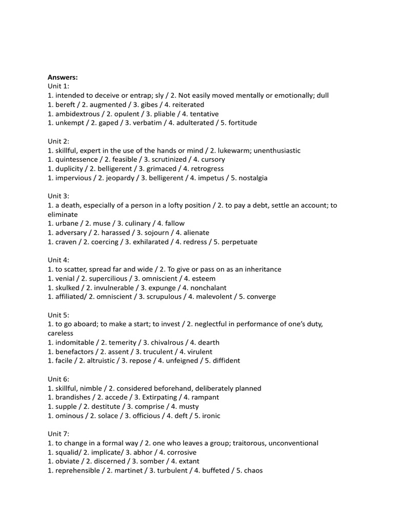 Answers For Level E - Sadlier Vocab | PDF | Home & Garden | Self ...