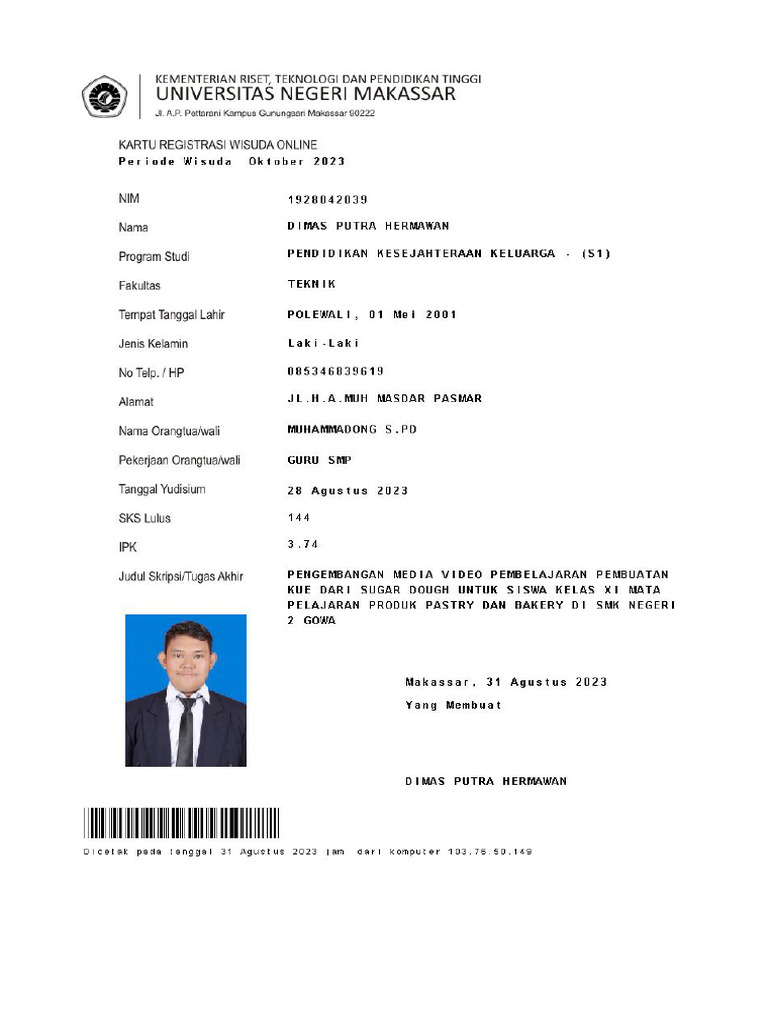 Registrasi Wisuda Dimas | PDF