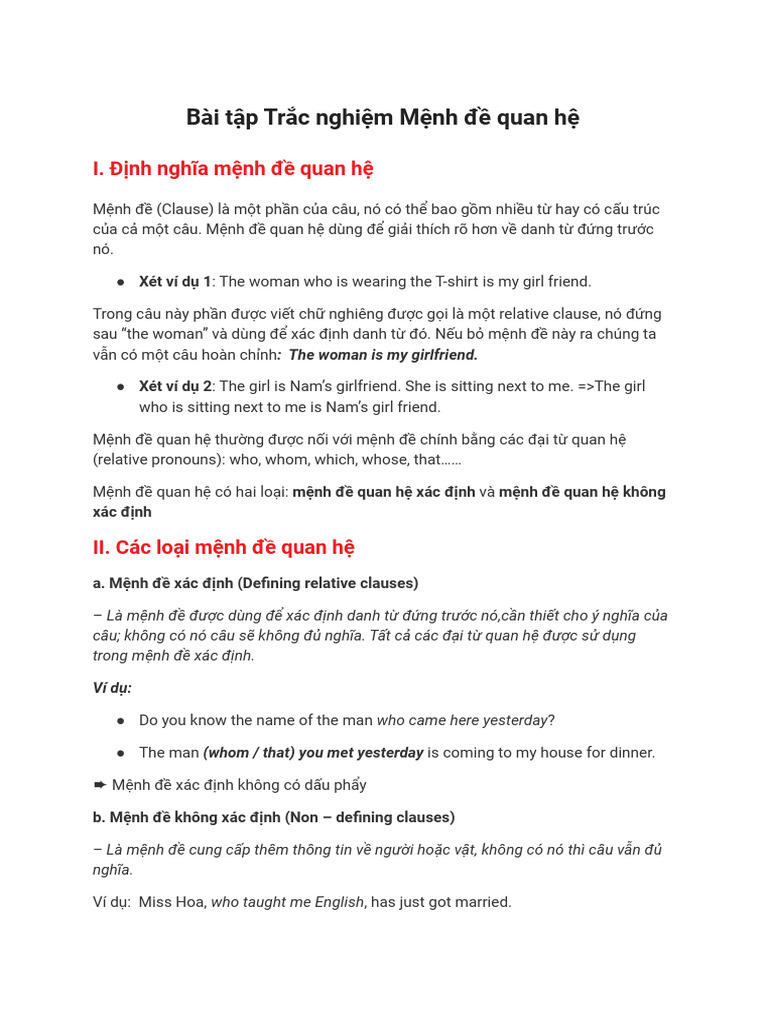 200 Bai Tap Trac Nghiem Menh de Quan He Co Dap An Chi Tiet 2023 | PDF