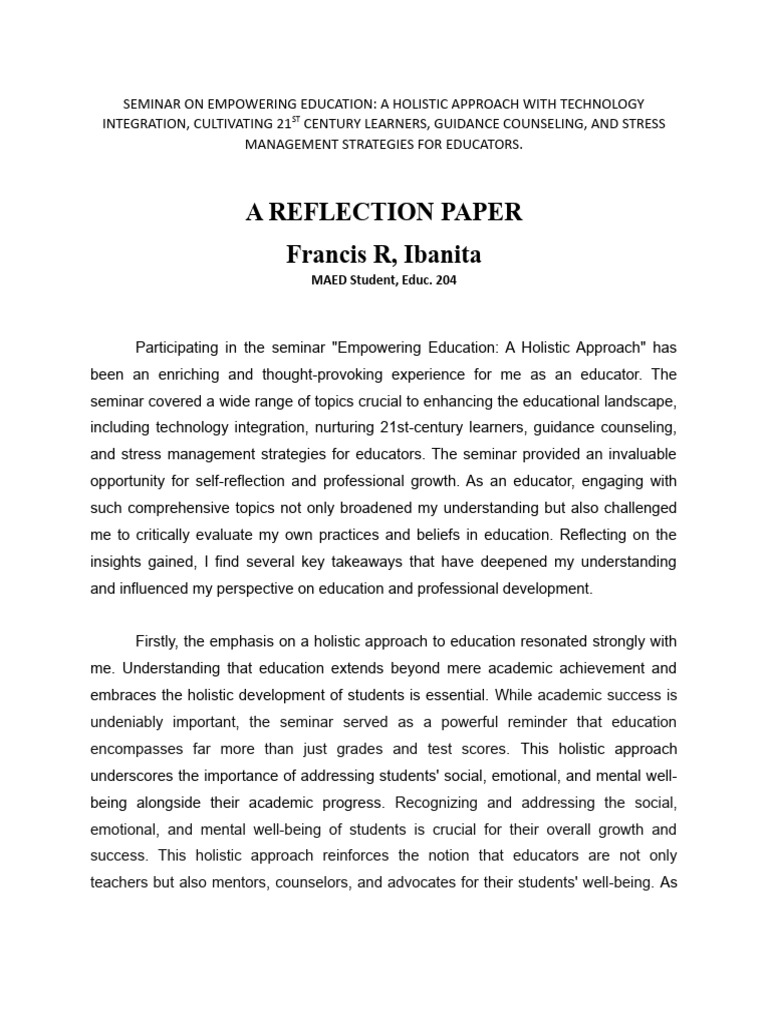 Ibanita - Reflection Paper Maed - Educ. 204 | PDF | Learning | Behavior ...