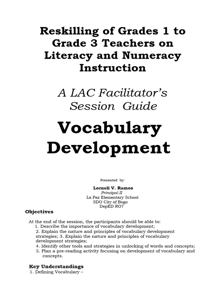 LAC Session Guide On Vocabulary Development | PDF | Vocabulary | Second Language