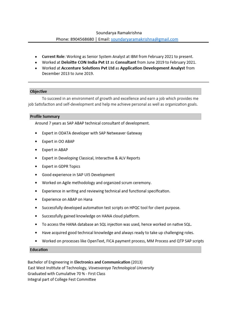 Soundarya Ramakrishna - Resume | Download Free PDF | Computing | Information Technology