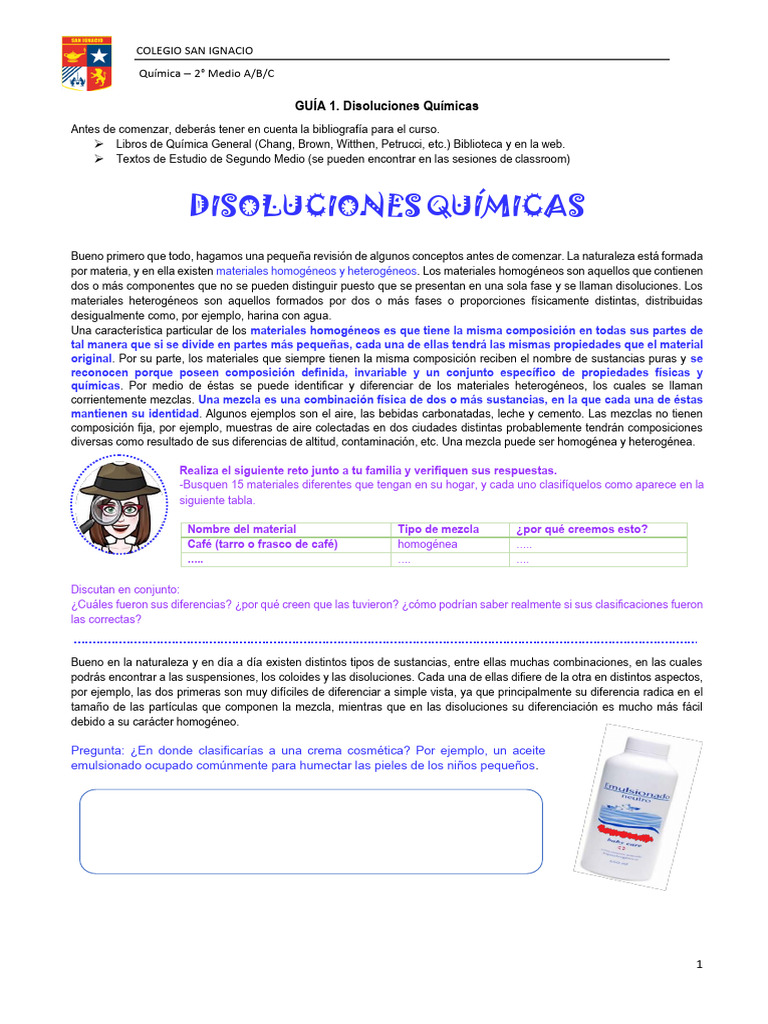 GUIA 1 Disoluciones Quimicas | PDF | Solubilidad | Coloide