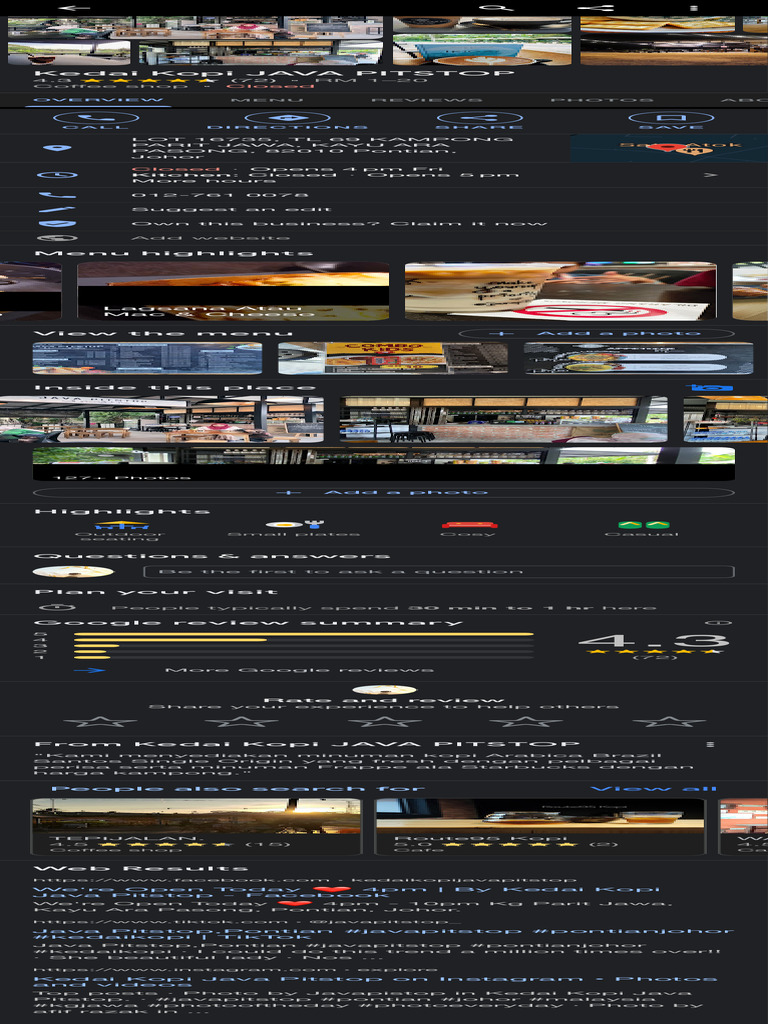 Kedai Kopi Java Pitstop Pontian Info | PDF | Coffee