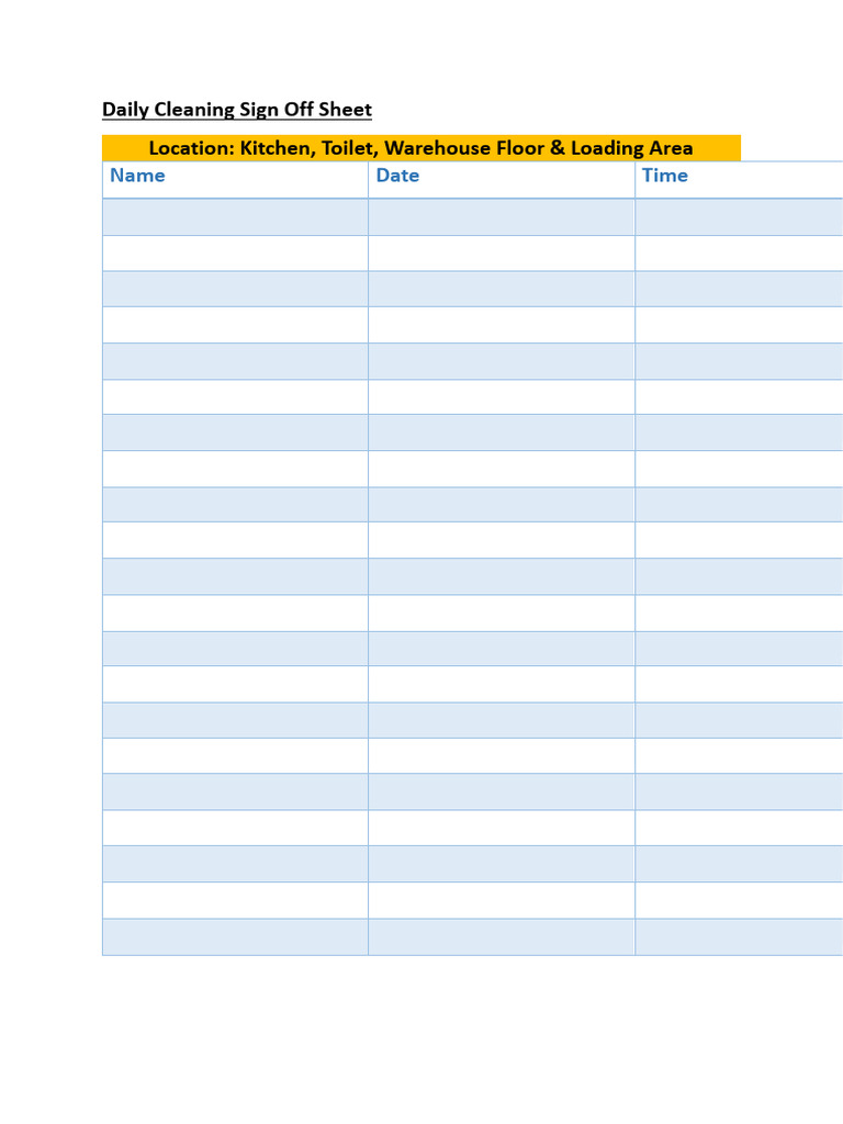 Daily Cleaning Sign Off Sheet | PDF