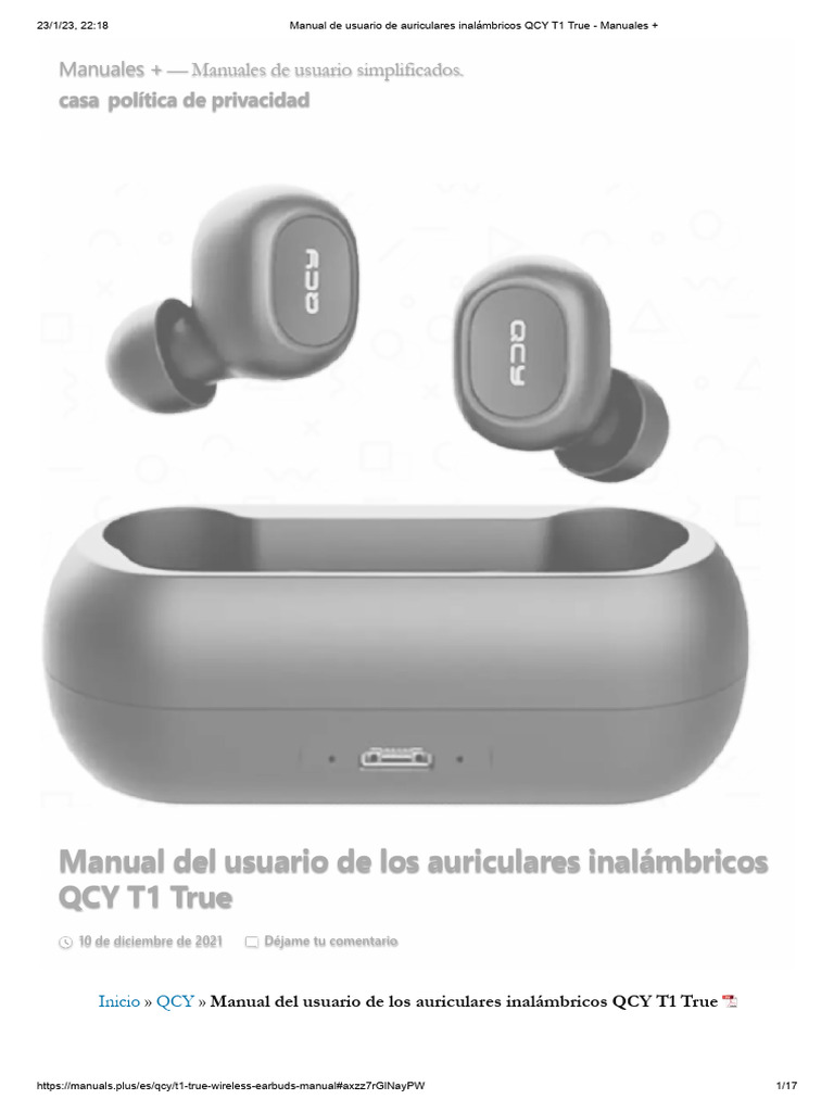 Manual de Usuario de Auriculares Inalámbricos QCY T1 True - Manuales + | PDF | Radio | Bluetooth