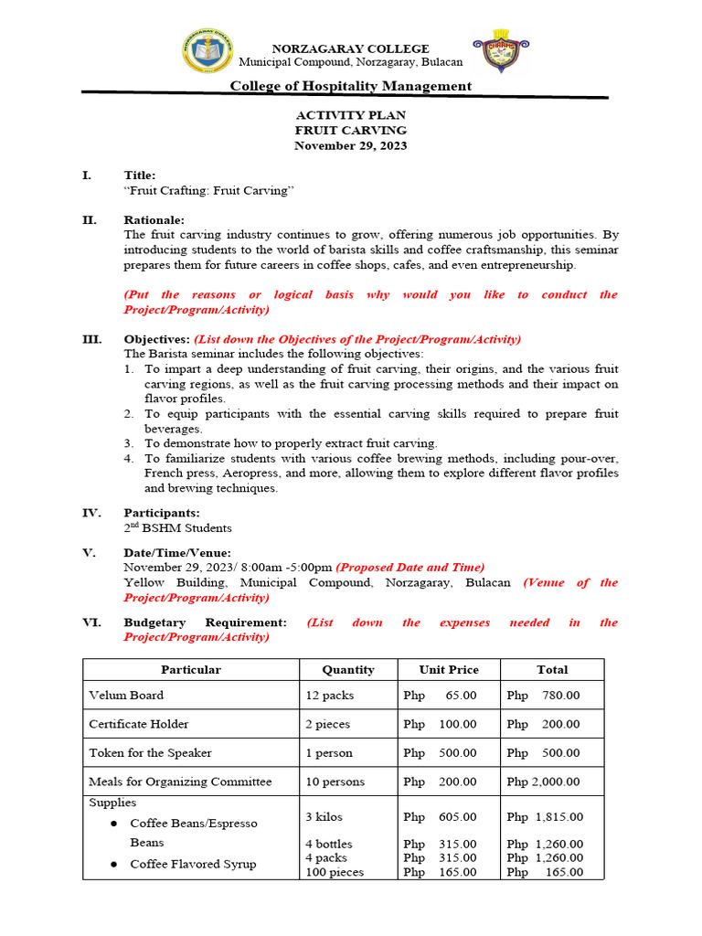 Template Activity Design For Event | PDF | Coffee | Food And Drink ...