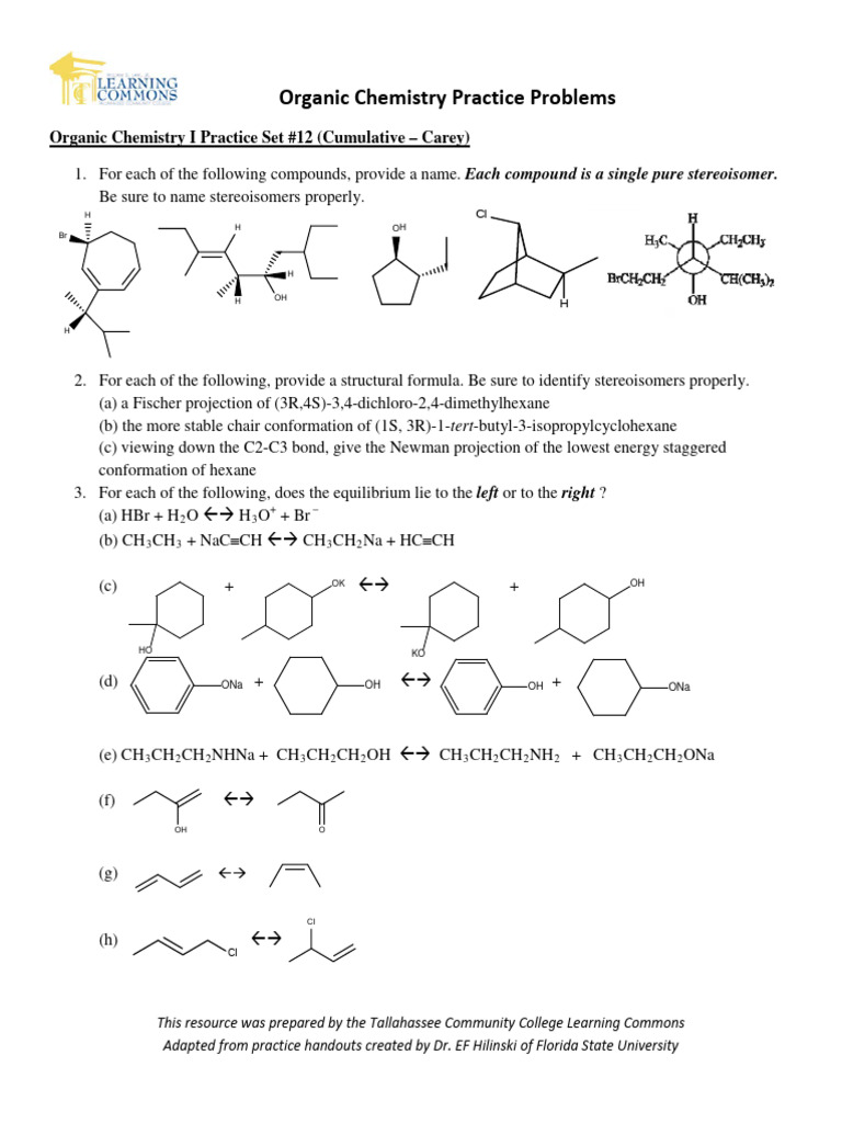 Organic Practice Set 12 Chapters 1 11 | PDF | Organic Chemistry | Chemistry